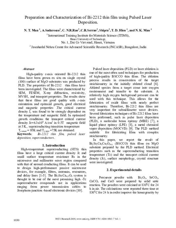 (PDF) Preparation and Characterization of Bi-2212 thin film using Pulsed Laser Deposition ...