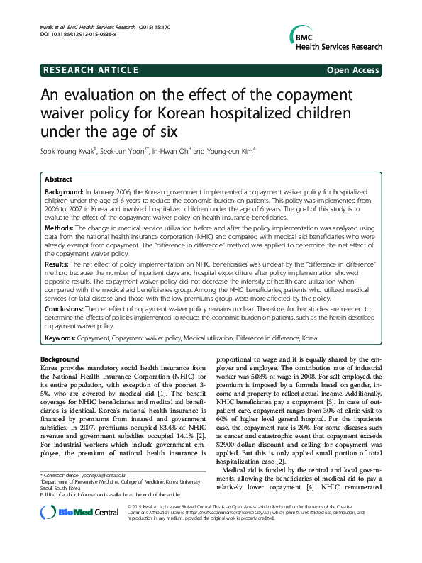 (PDF) An evaluation on the effect of the copayment waiver policy for ...