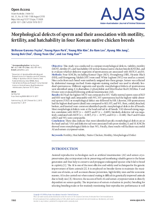 (PDF) Morphological Defects of Sperm and Their Association with ...