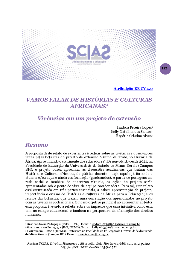 (PDF) VAMOS FALAR DE HISTÓRIAS E CULTURAS AFRICANAS? Vivências em um ...