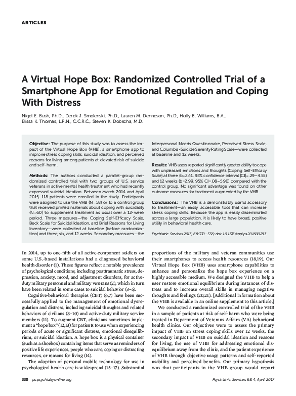 (PDF) A Virtual Hope Box: Randomized Controlled Trial of a Smartphone ...