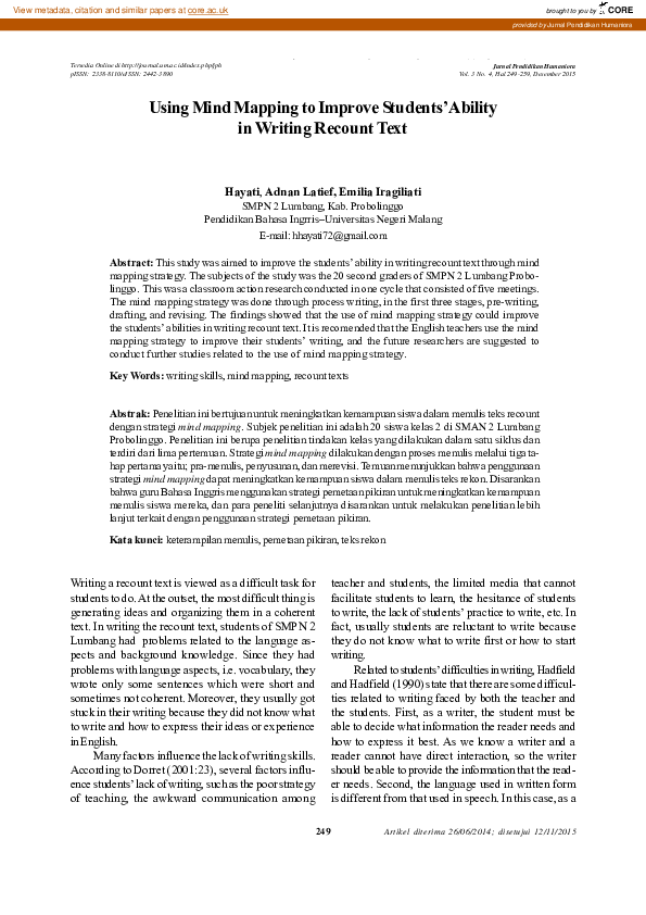 (PDF) Using Mind Mapping to Improve Students’ Ability in Writing Recount Text