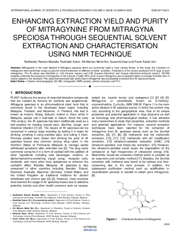 (PDF) Enhancing Extraction Yield and Purity of Mitragynine from ...