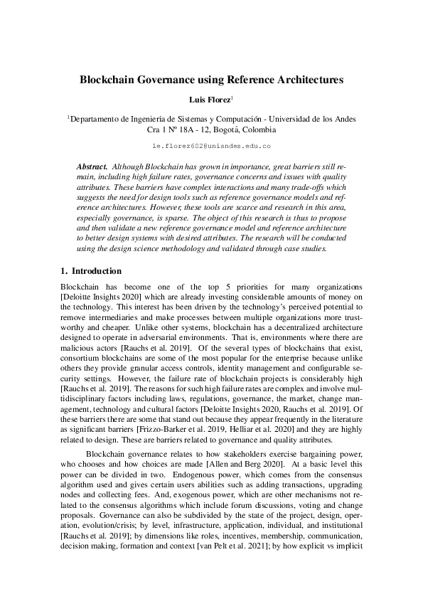 (PDF) Blockchain Governance using Reference Architectures