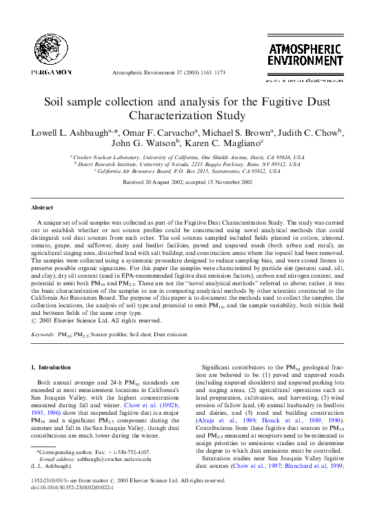 (PDF) Soil sample collection and analysis for the Fugitive Dust ...
