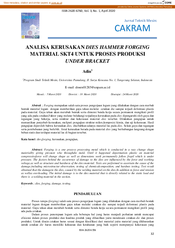 (PDF) Analisa Kerusakan Dies Hammer Forging Material SKT4 Untuk Proses ...