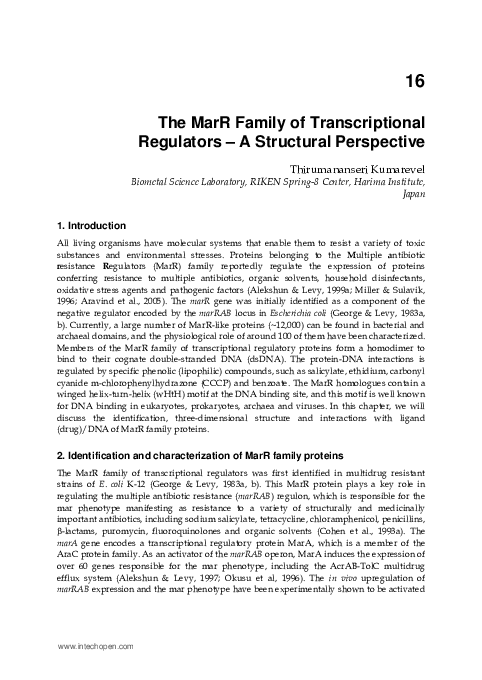 (PDF) The MarR Family of Transcriptional Regulators - A Structural ...