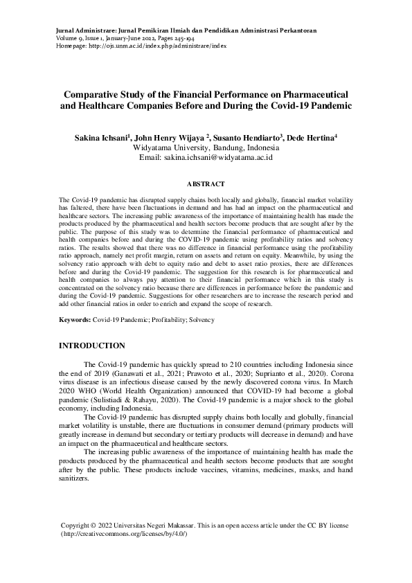 (PDF) Comparative Study of the Financial Performance on Pharmaceutical ...