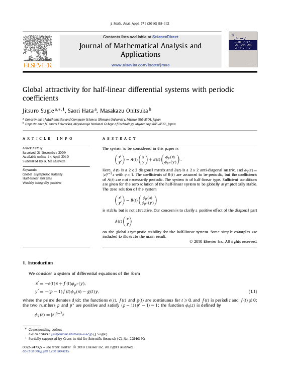 Global attractivity for half-linear differential systems with periodic ...