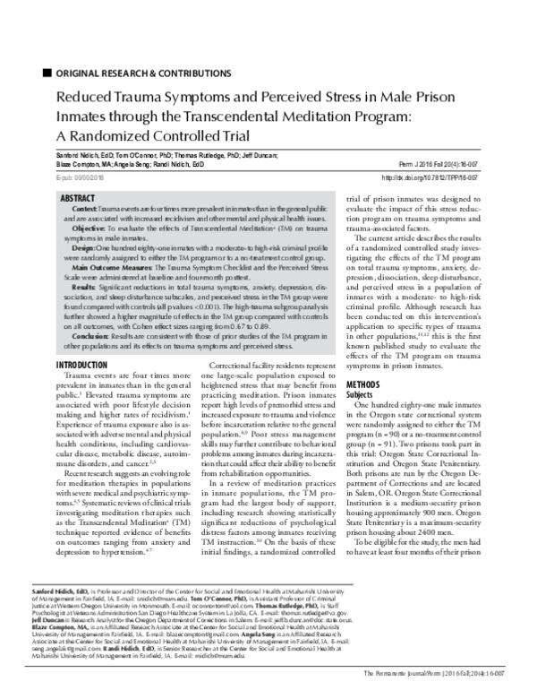 (PDF) Reduced Trauma Symptoms and Perceived Stress in Male Prison ...