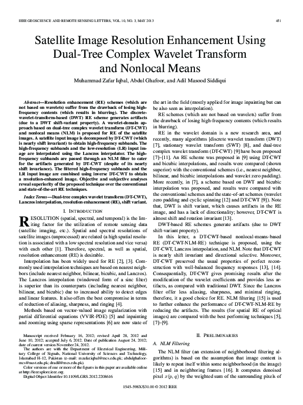 (PDF) Satellite Image Resolution Enhancement Using Dual-Tree Complex ...