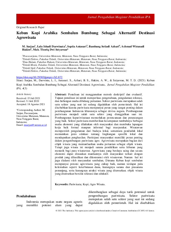 (PDF) Kebun Kopi Arabika Sembalun Bumbung Sebagai Alternatif Destinasi ...