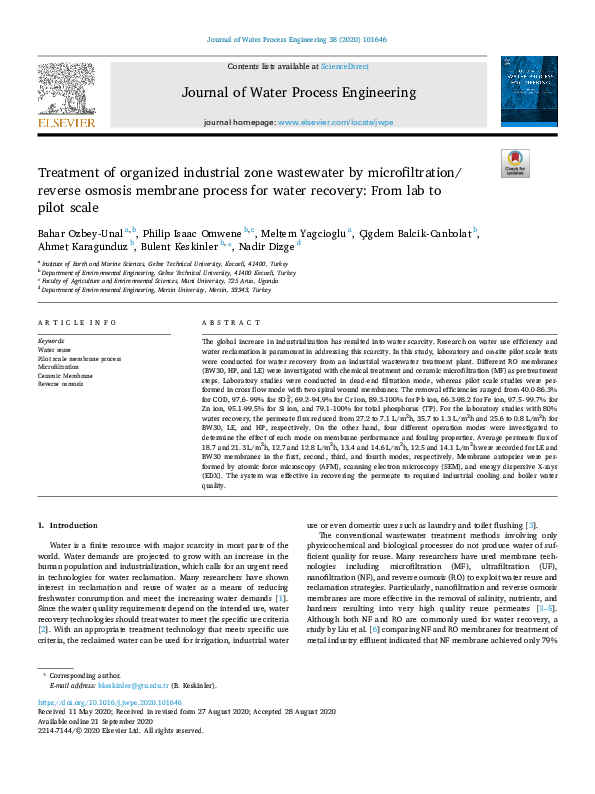 (PDF) Treatment of organized industrial zone wastewater by ...