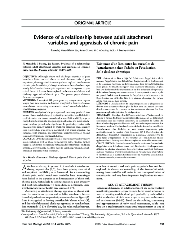 (PDF) Attachment and Pain Appraisals in Chronic Pain Experience