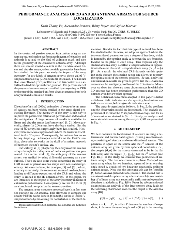 (PDF) Performance analysis of 2D and 3D antenna arrays for source localization