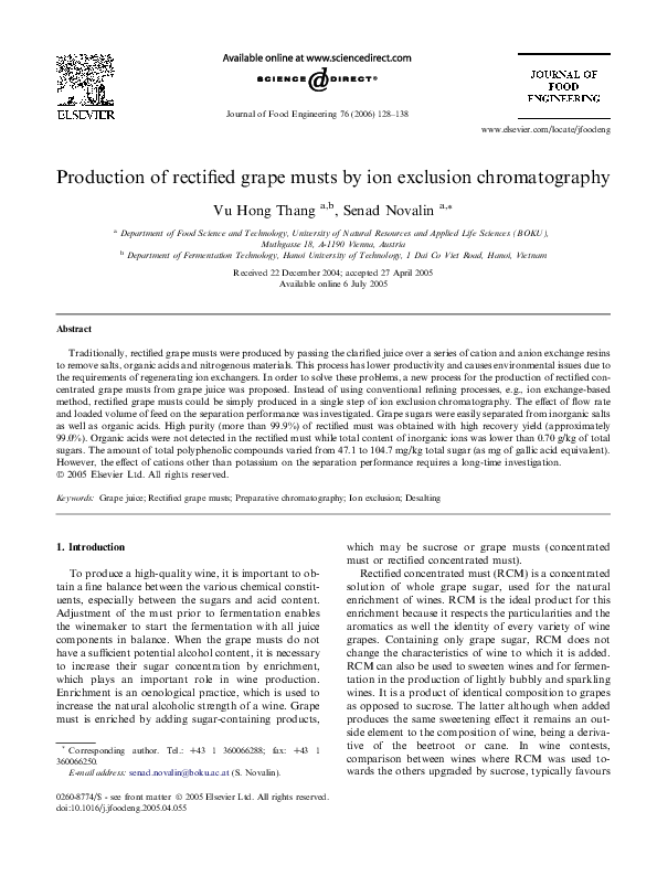 (PDF) Production of rectified grape musts by ion exclusion chromatography
