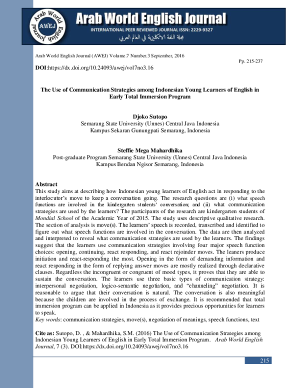 (PDF) The Use of Communication Strategies among Indonesian Young ...