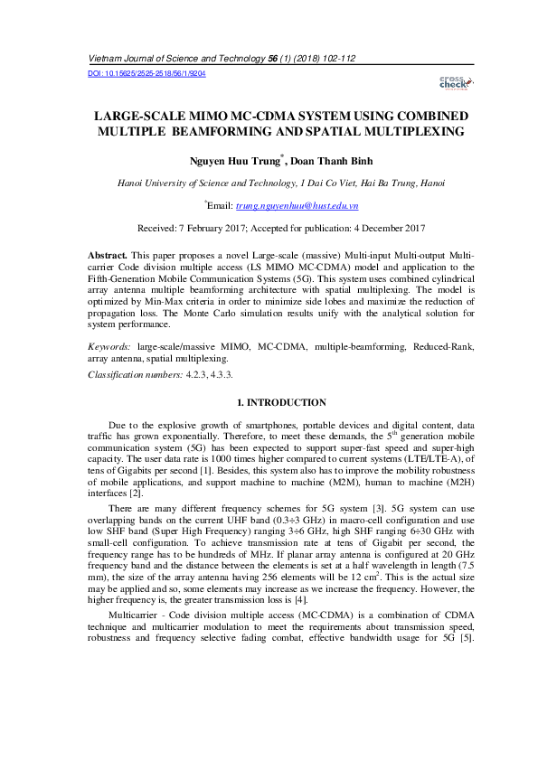 Pdf Large Scale Mimo Mc Cdma System Using Combined Multiple