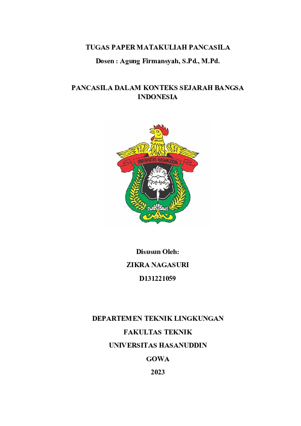 (DOC) PAPER MATAKULIAH PANCASILA PANCASILA DALAM KONTEKS SEJARAH BANGSA