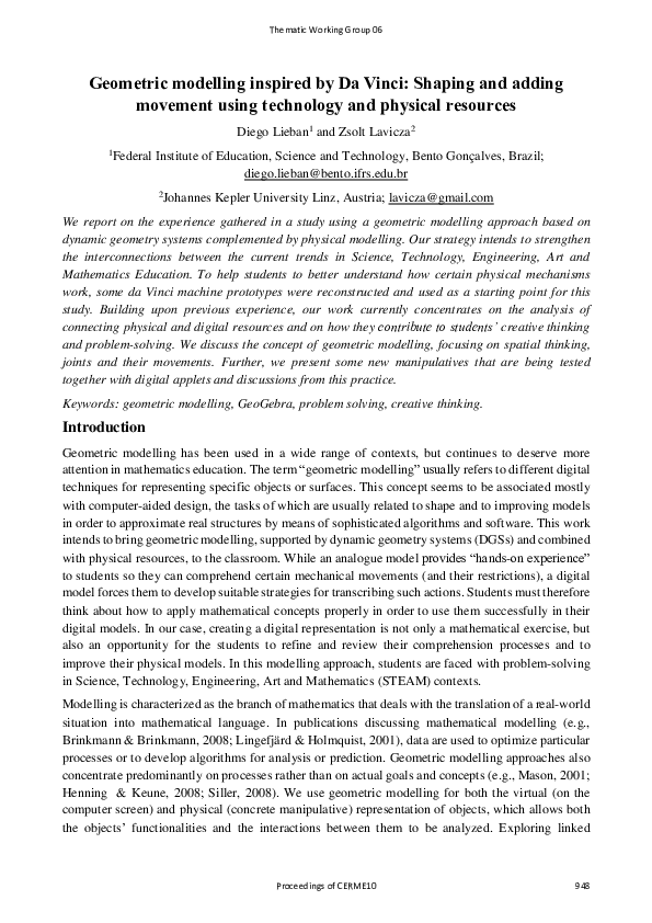 (PDF) Geometric modelling inspired by Da Vinci: Shaping and adding ...