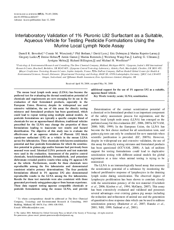 (PDF) Interlaboratory Validation of 1% Pluronic L92 Surfactant as a ...