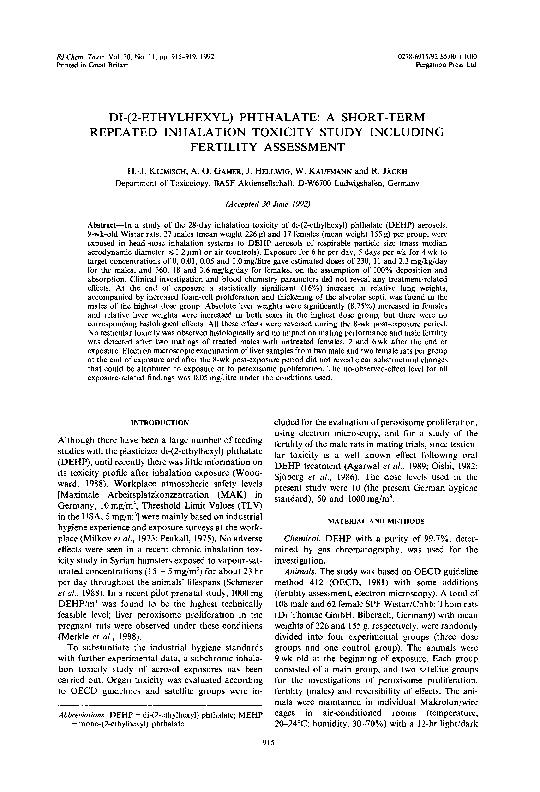 (PDF) Di-(2-ethylhexyl) phthalate: A short-term repeated inhalation toxicity study including ...