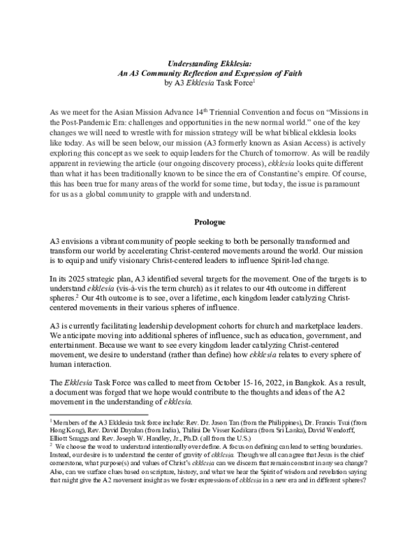 (PDF) Understanding Ekklesia: An A3 Community Reflection and Expression of Faith by A3 Ekklesia ...