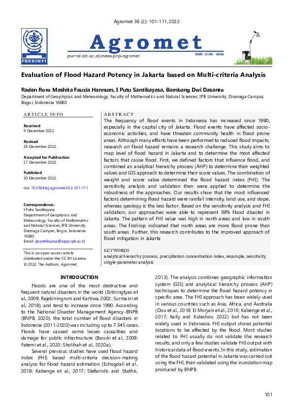 (PDF) Evaluation of Flood Hazard Potency in Jakarta based on Multi-criteria Analysis