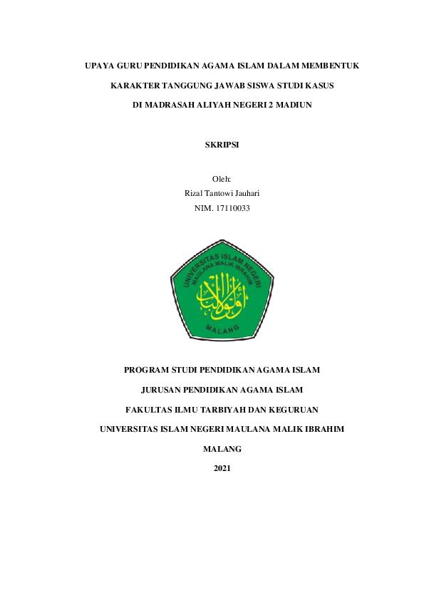 (PDF) Upaya guru Pendidikan Agama Islam dalam membentuk karakter tanggung jawab siswa: Studi ...