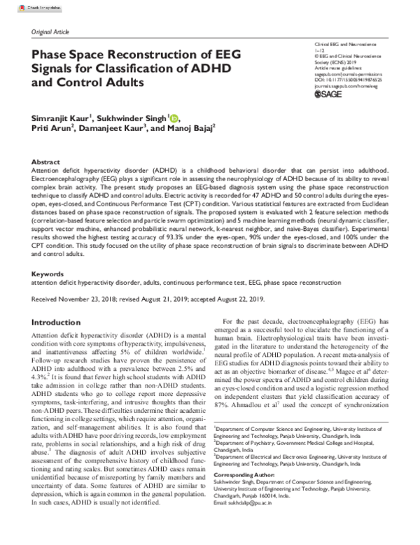 (PDF) Phase Space Reconstruction of EEG Signals for Classification of ADHD and Control Adults