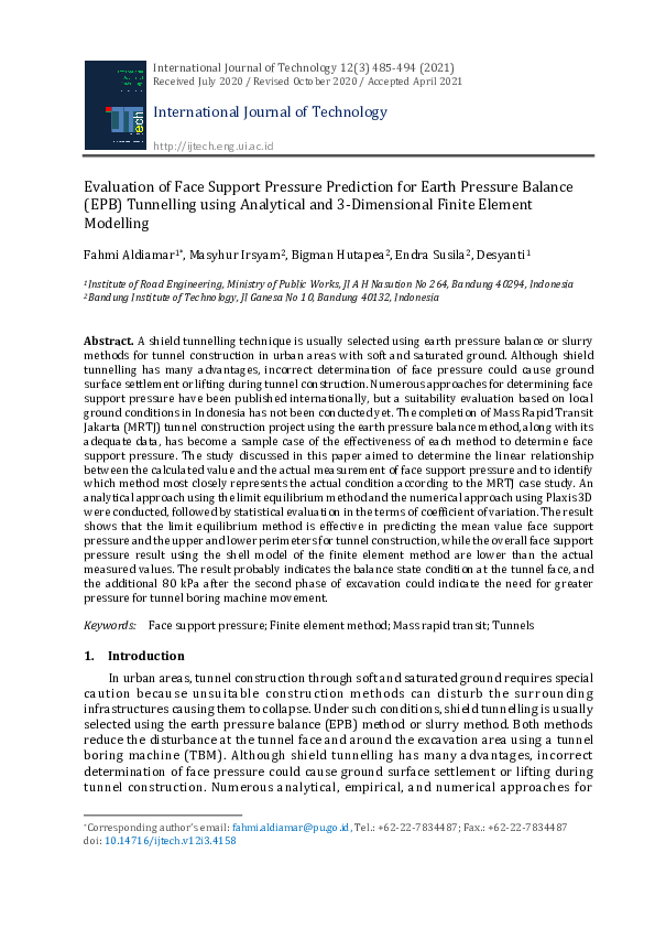 (PDF) Evaluation of Face Support Pressure Prediction for Earth Pressure Balance (EPB) Tunnelling ...