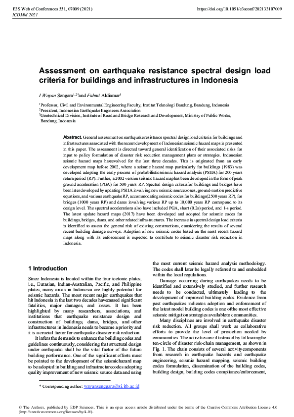 (PDF) Assessment on earthquake resistance spectral design load criteria for buildings and ...