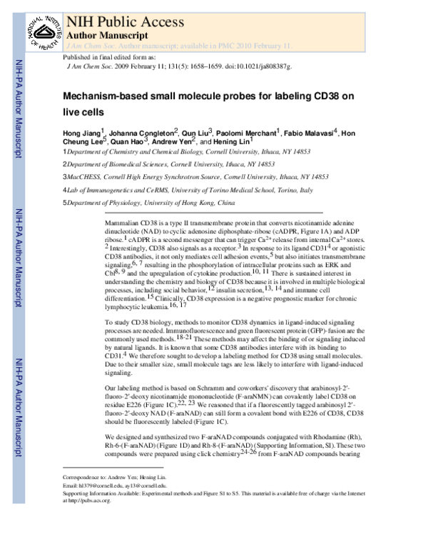 (PDF) Mechanism-Based Small Molecule Probes for Labeling CD38 on Live Cells