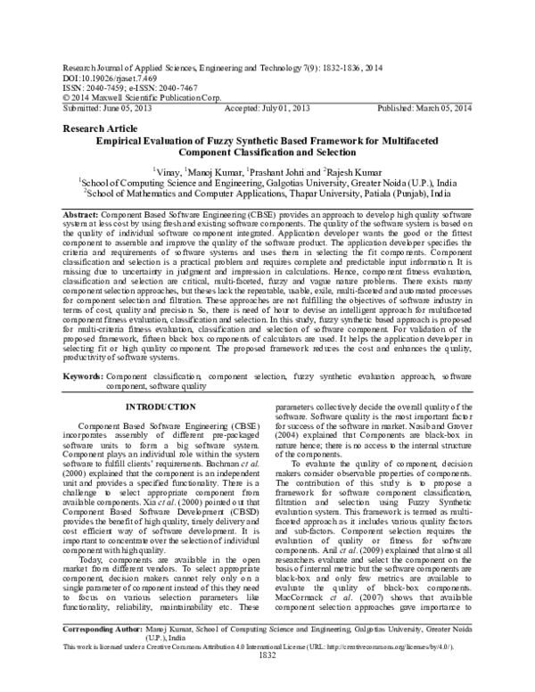 (PDF) Empirical Evaluation of Fuzzy Synthetic Based Framework for Multifaceted Component ...