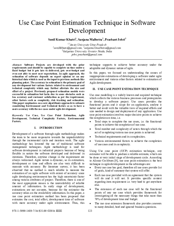 (PDF) Use case point estimation technique in software development