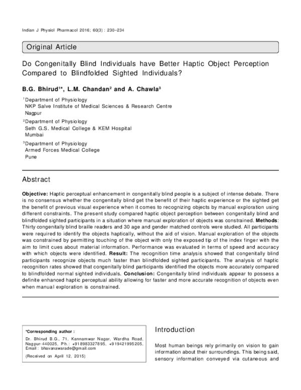 (PDF) Do Congenitally Blind Individuals have Better Haptic Object ...