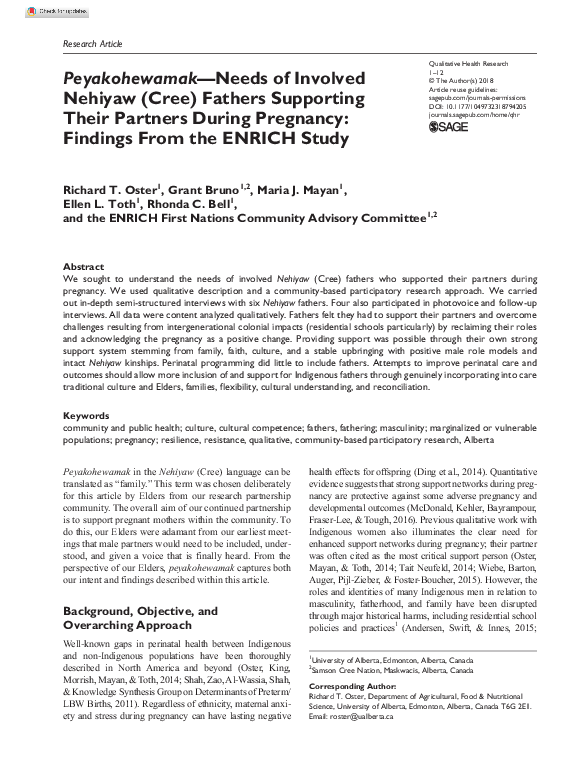 (PDF) Peyakohewamak—Needs of Involved Nehiyaw (Cree) Fathers Supporting ...