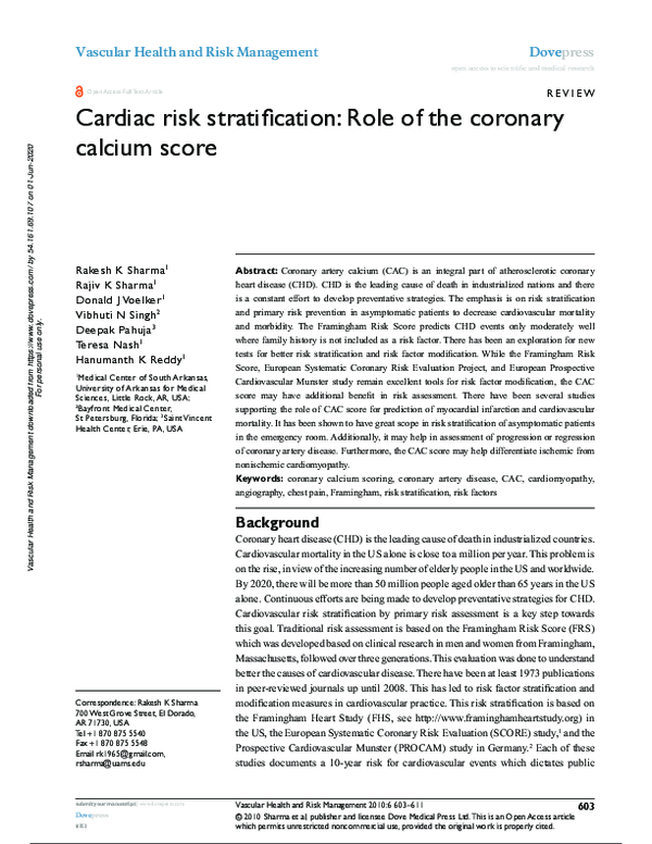 (PDF) Cardiac risk stratification: Role of the coronary calcium score