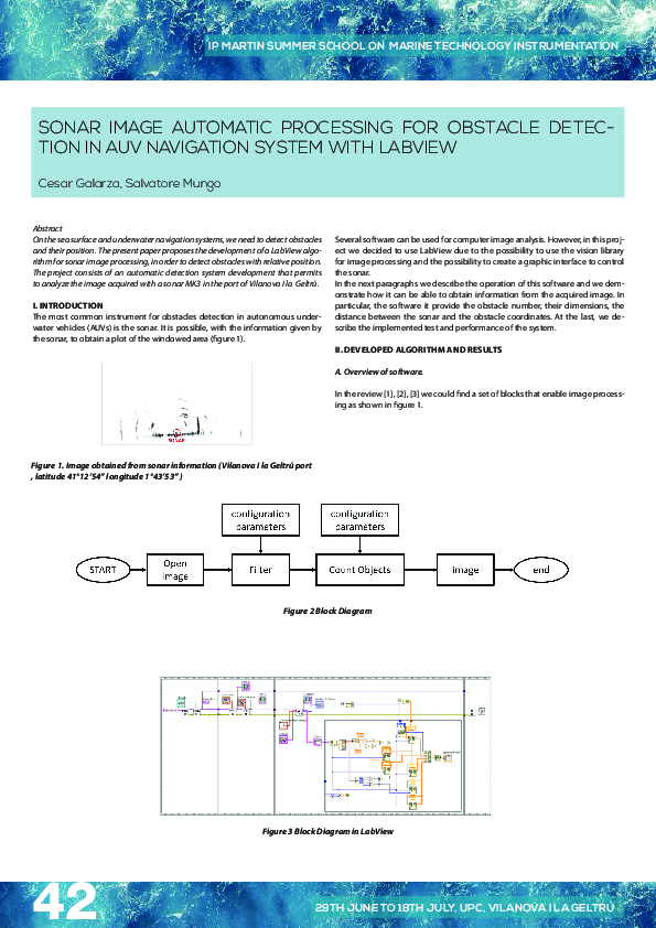 (PDF) Sonar image automatic processing for obstacle detection in AUV navigation system with ...