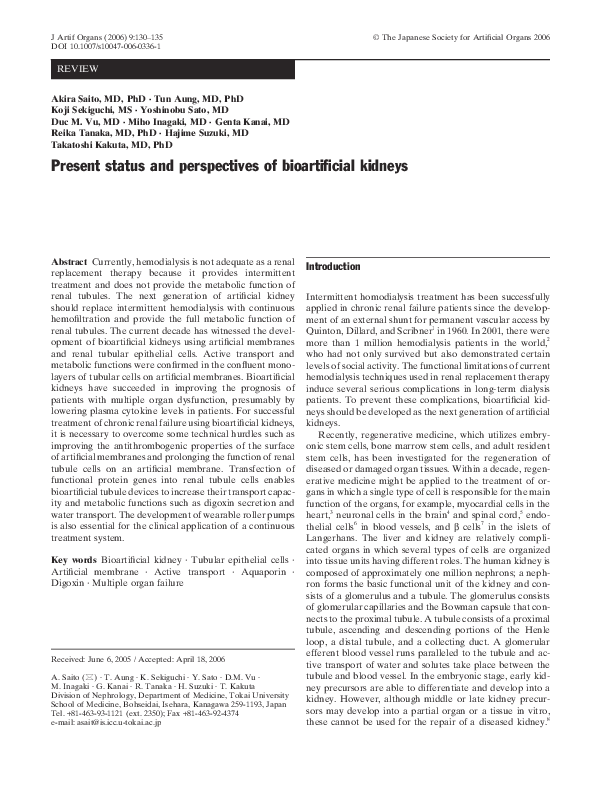 (PDF) Present status and perspectives of bioartificial kidneys