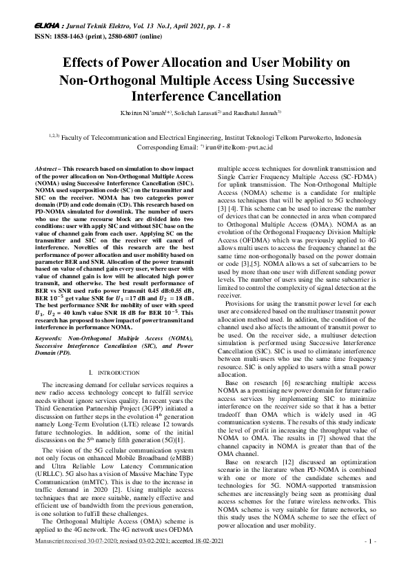 (PDF) Effects of Power Allocation and User Mobility on Non-Orthogonal Multiple Access Using ...
