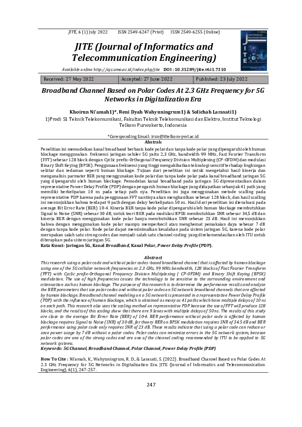(PDF) Broadband Channel Based on Polar Codes At 2.3 GHz Frequency for 5G Networks in ...