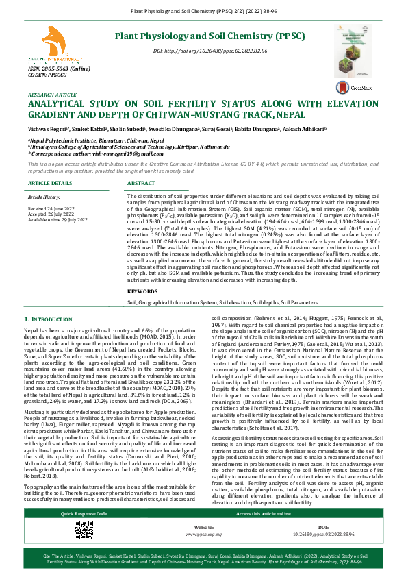 (PDF) Analytical Study on Soil Fertility Status Along with Elevation Gradient and Depth of ...