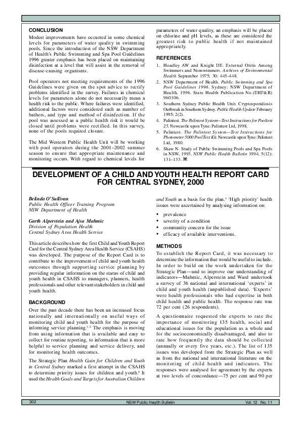(PDF) Development of a child and youth health report card for Central ...