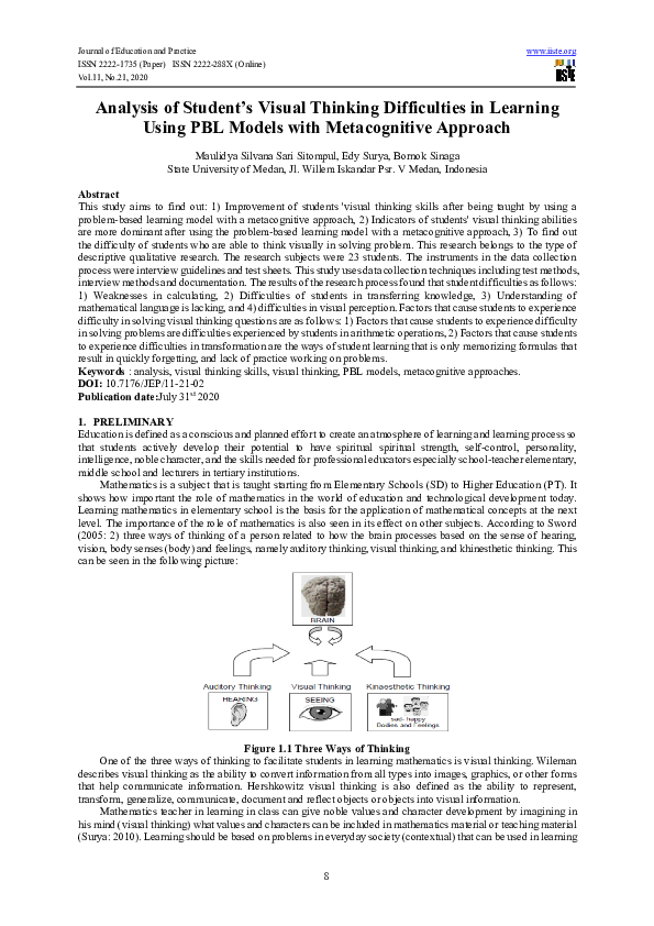(PDF) Analysis of Student's Visual Thinking Difficulties in Learning ...