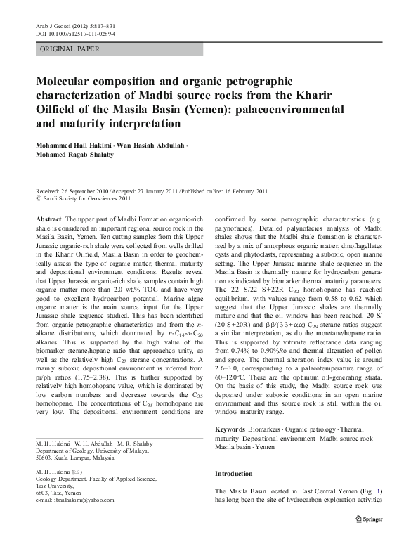 (PDF) Molecular composition and organic petrographic characterization ...