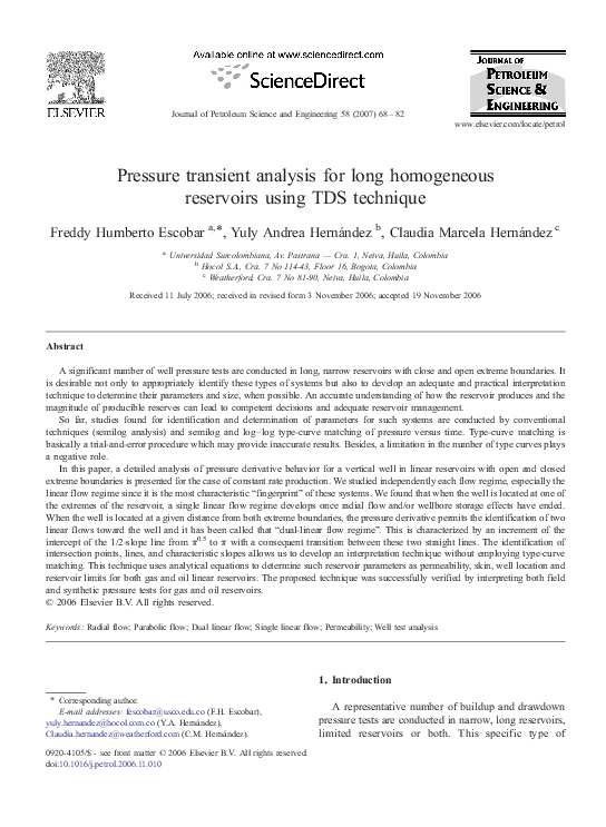 (PDF) Pressure transient analysis for long homogeneous reservoirs using TDS technique