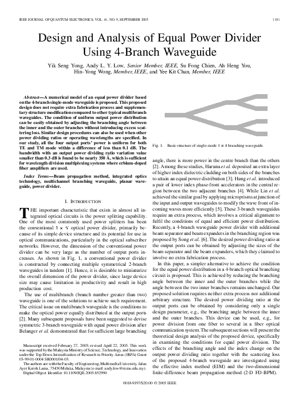 Pdf Design And Analysis Of Equal Power Divider Using 4 Branch Waveguide