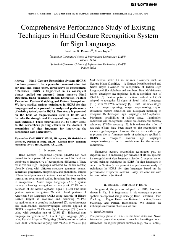 (PDF) Comprehensive Performance Study of Existing Techniques in Hand ...