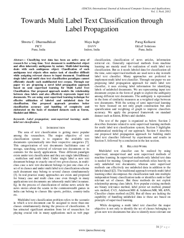 Pdf Towards Multi Label Text Classification Through Label Propagation